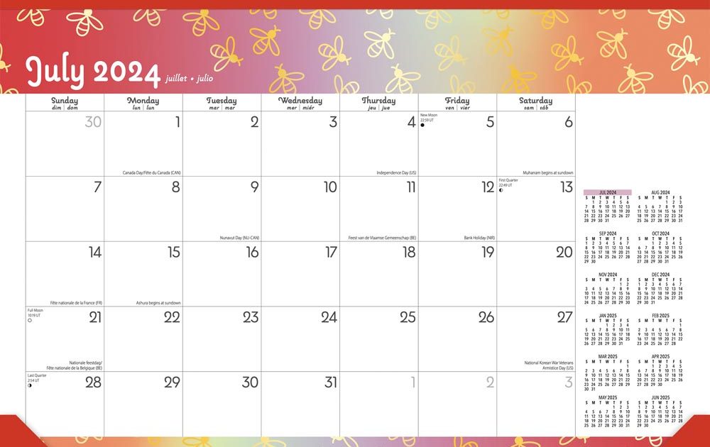 Busy Bees 2025 18 Months Desk Pad Calendar July 2024 December